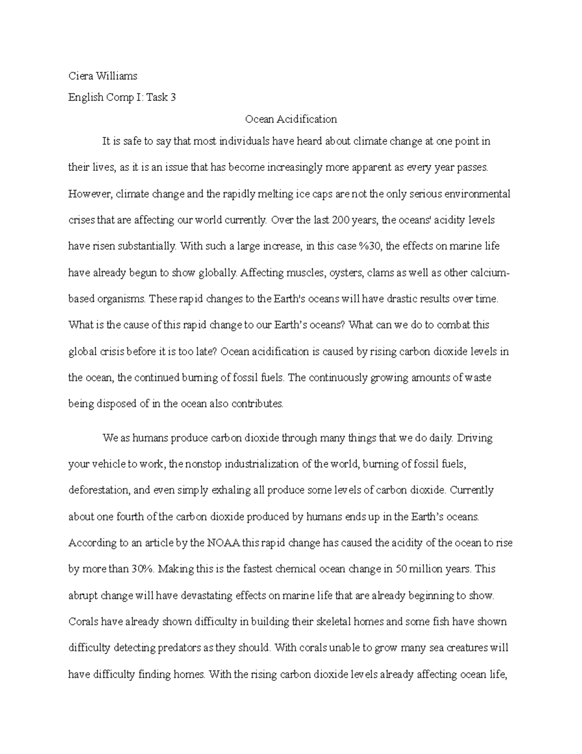 Ocean Acidification - Task 3 Essay - Ciera Williams English Comp I ...