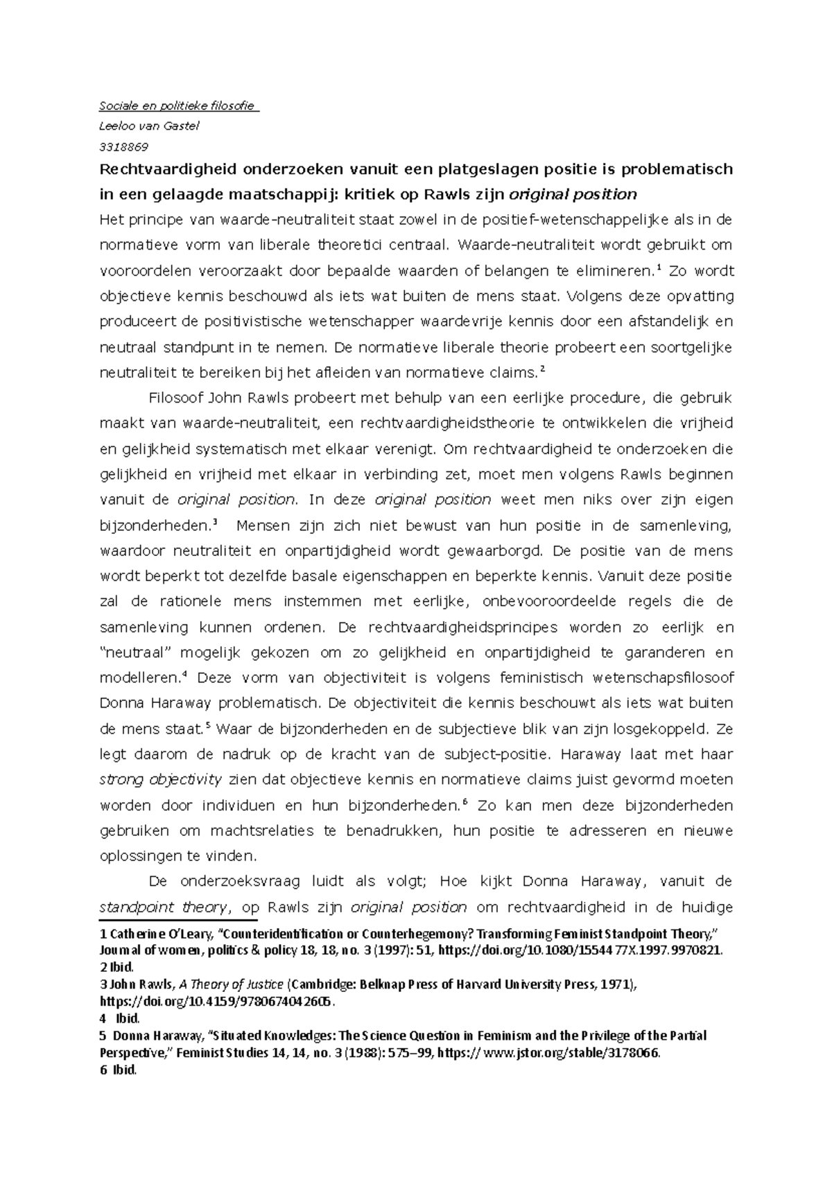Tweedeversiepaper - Sociale en politieke filosofie Leeloo van Gastel ...