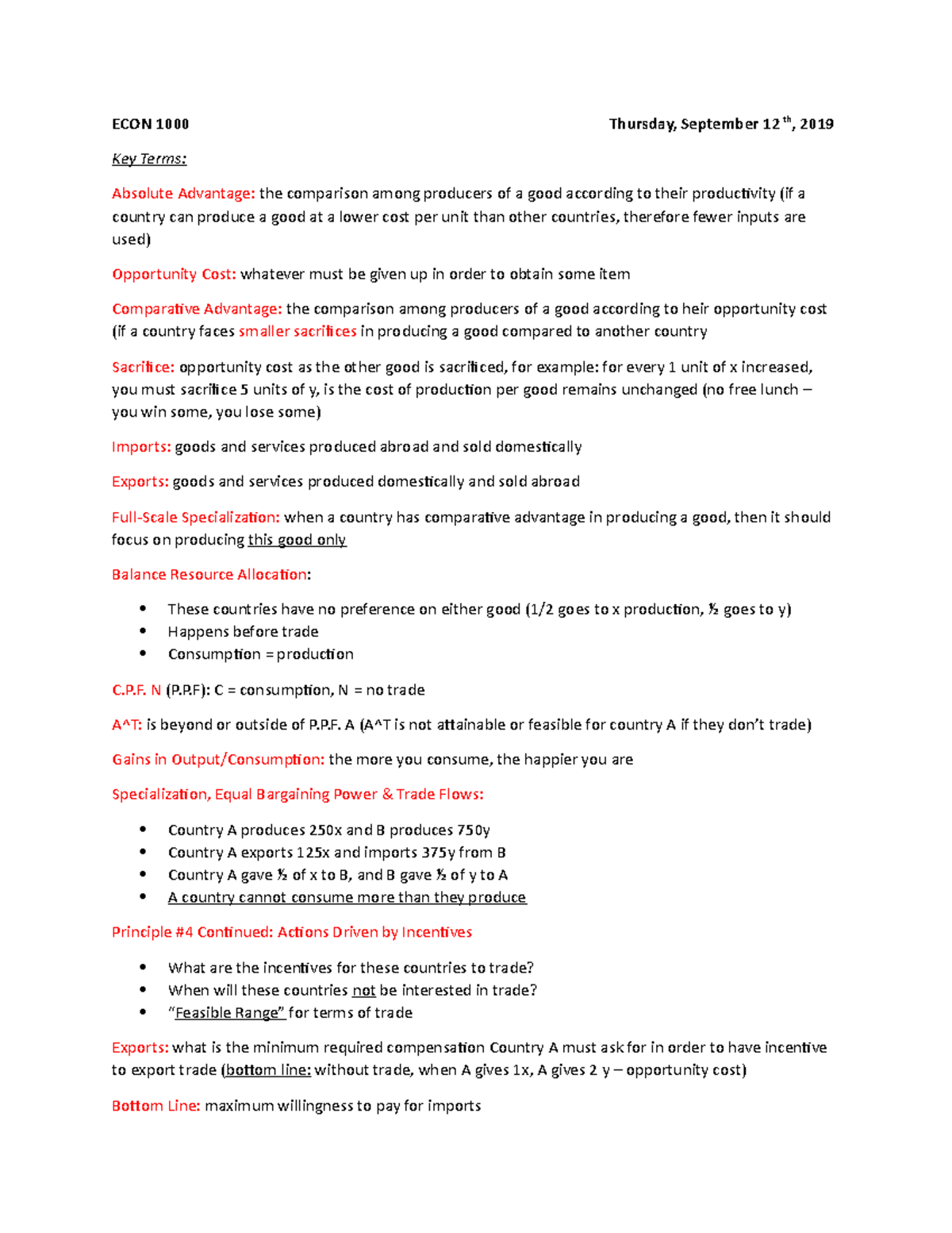 Chapter 3-4 Notes - ECON 1000 Thursday, September 12th, 2019 Key Terms ...