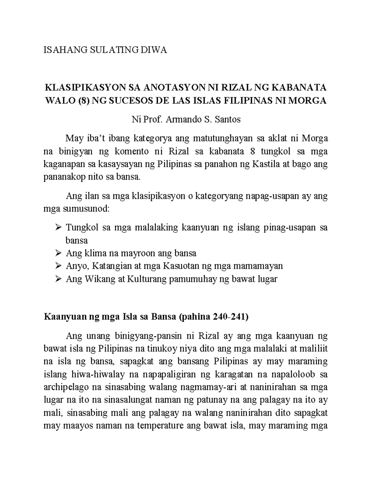 Isahang Sulating DIWA - OCT - ISAHANG SULATING DIWA KLASIPIKASYON SA ...