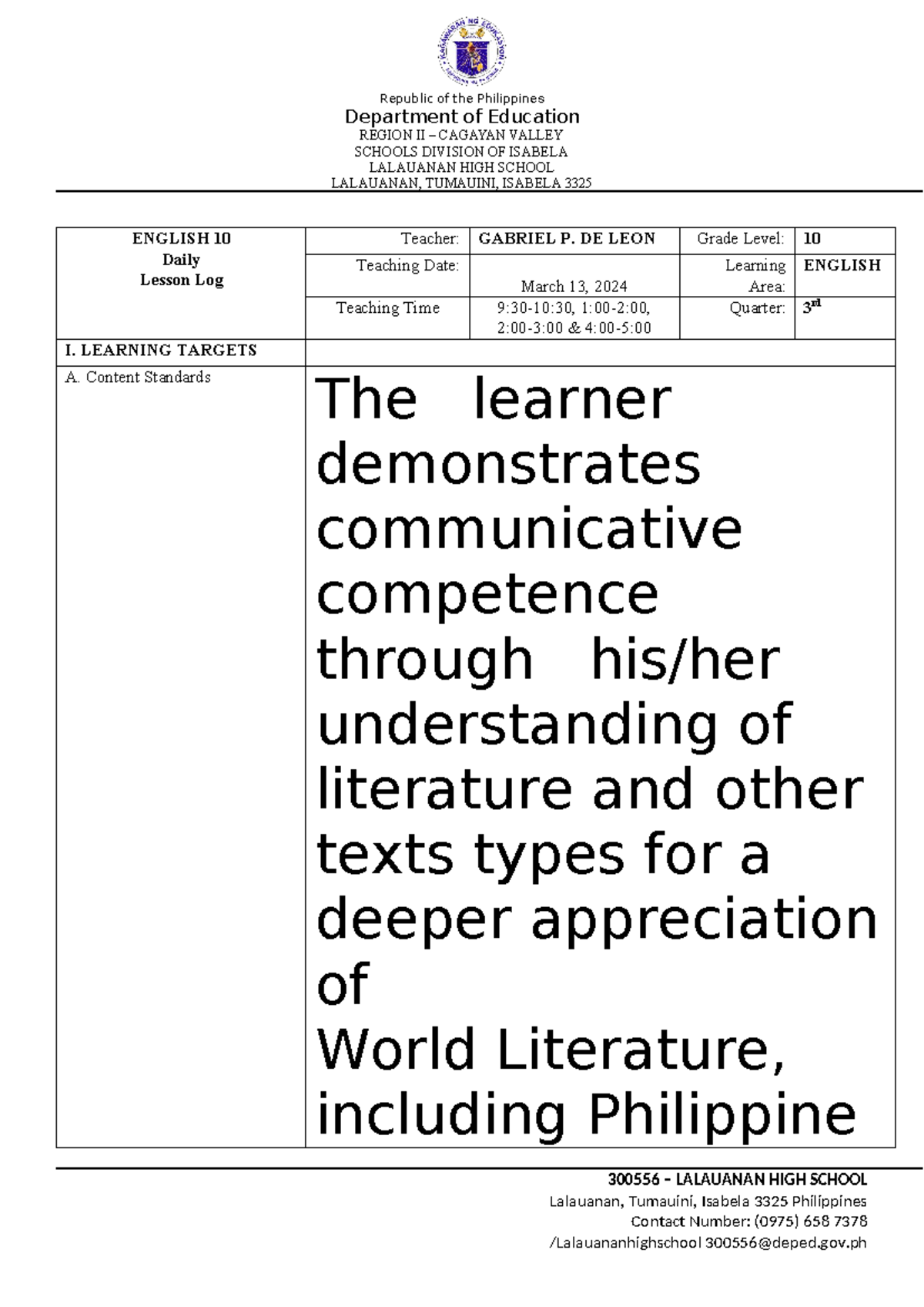 DLP Reader-Response Approach - Republic of the Philippines Department of Education REGION II ...