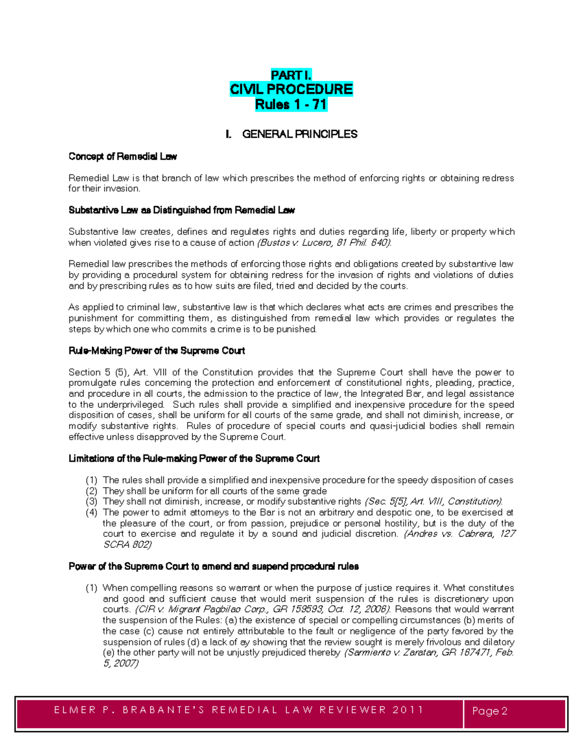 UST Remedial-Law-Reviewer - PART I. CIVIL PROCEDURE Rules 1 - 71 I ...
