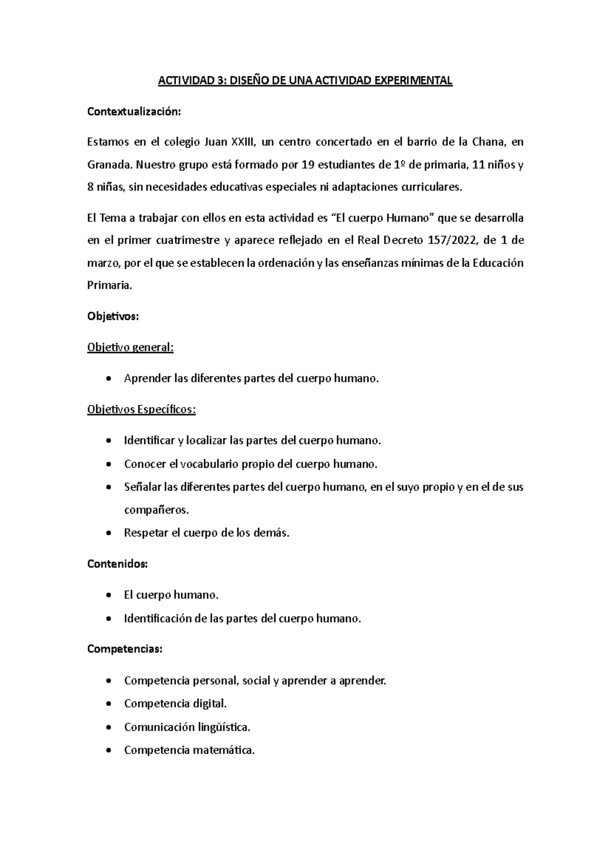 Actividad 3 Experimentación - ACTIVIDAD 3: DISEÑO DE UNA ACTIVIDAD ...