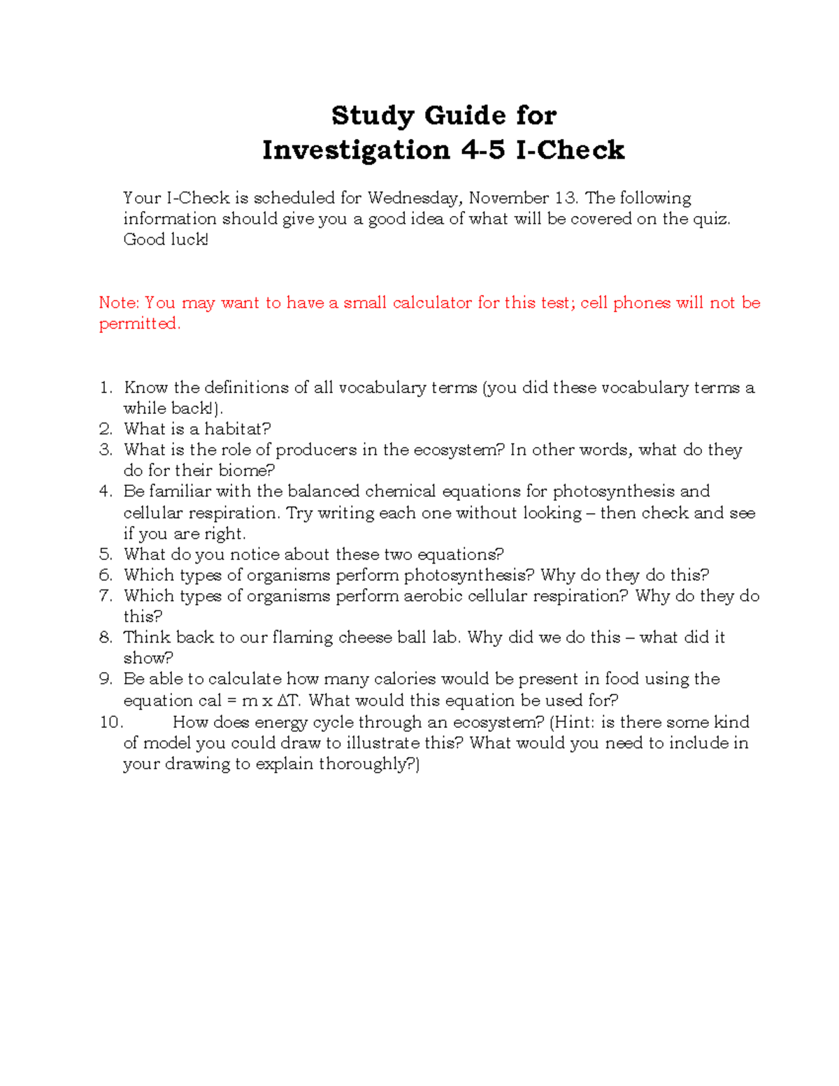 Investigation 4-5 I-Check Study Guide - Study Guide for Investigation 4 ...
