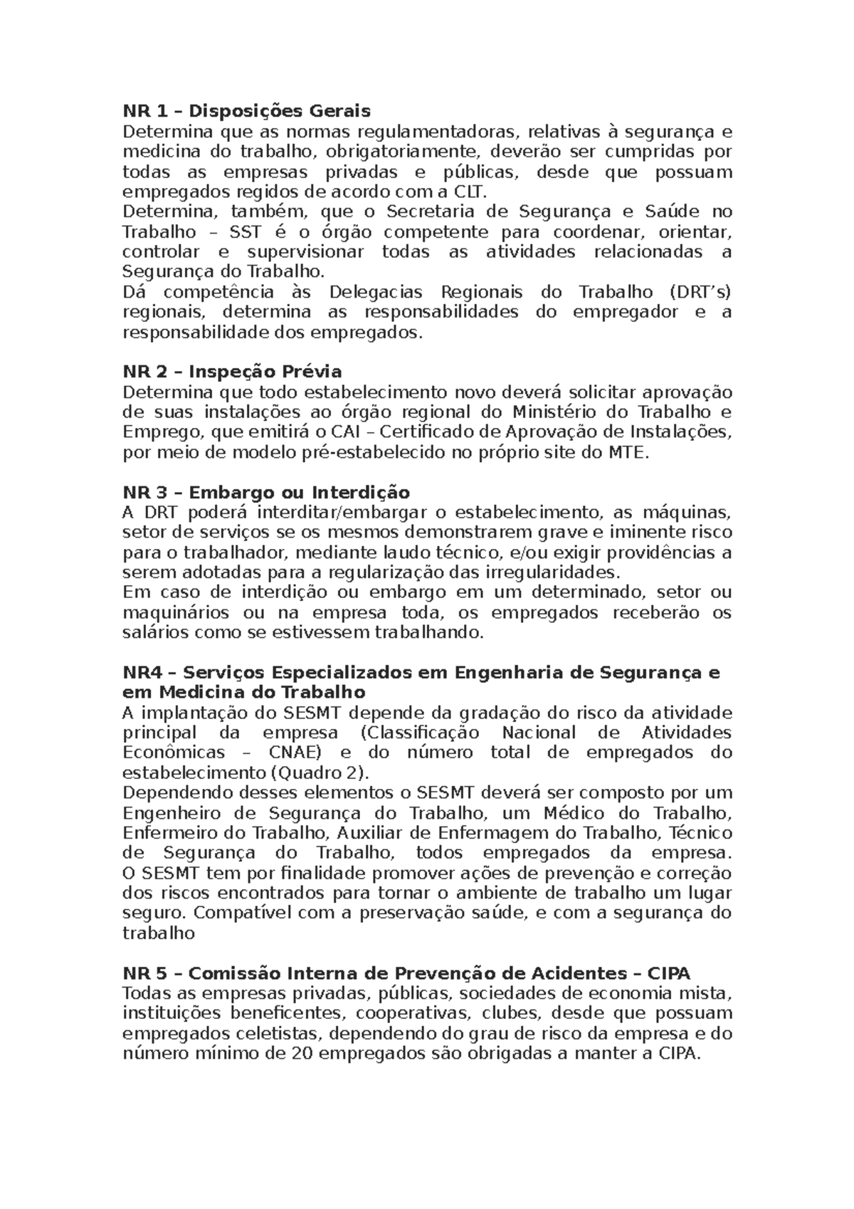 NR's resumidas - Resumo Higiene E Segurança Do Trabalho - NR 1 Gerais ...