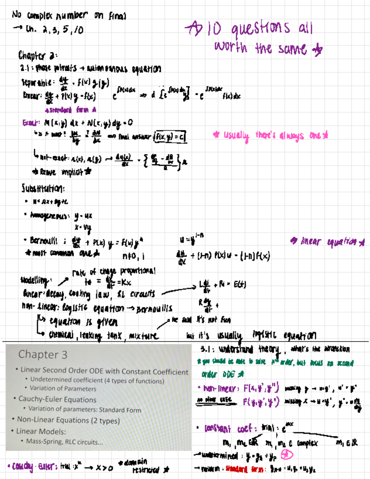 Review Paradis - No complex number on final -> Ch . 2 , 3 , 5 , 10 * 10 ...