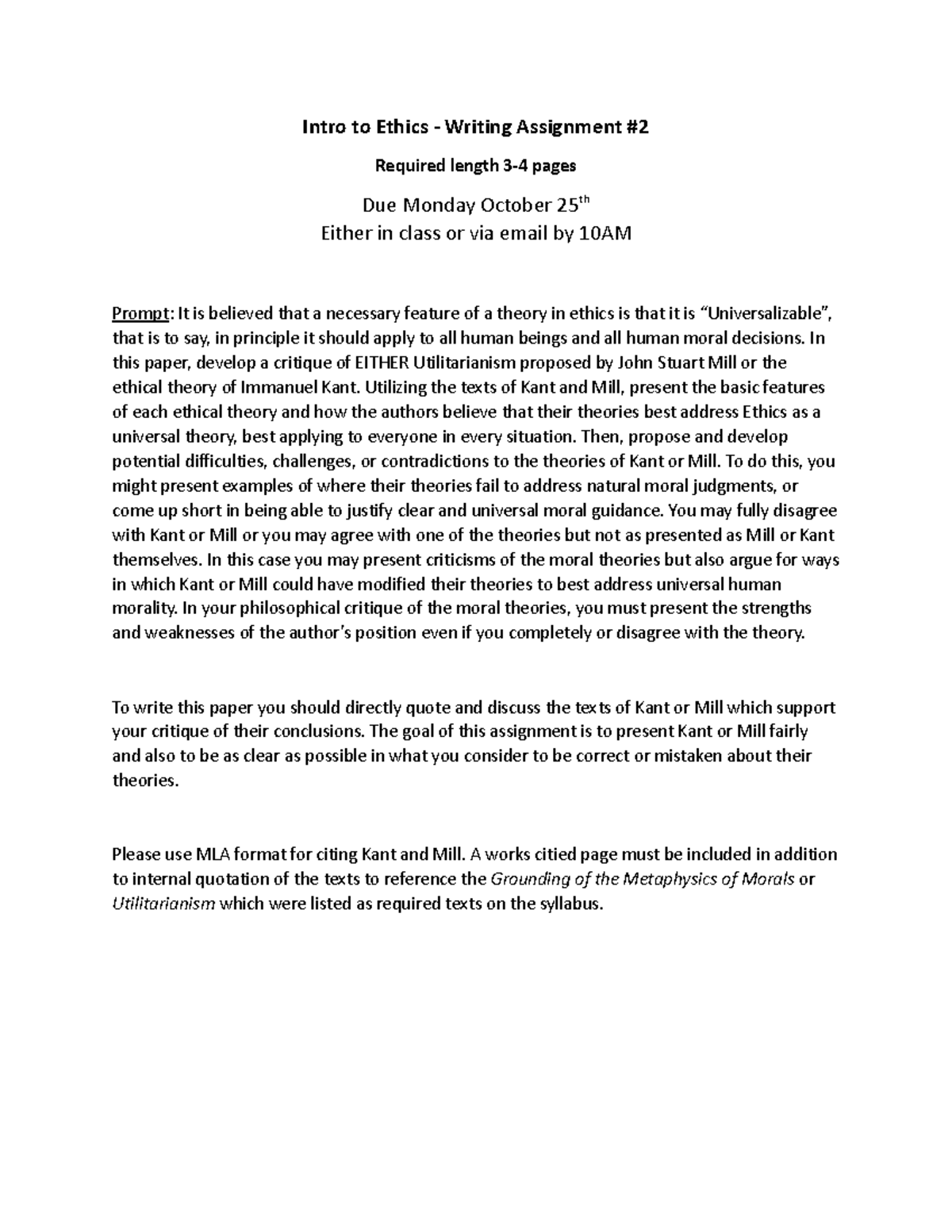 Ethics Writing Assignment 2 Montclair-1 - Intro to Ethics - Writing ...