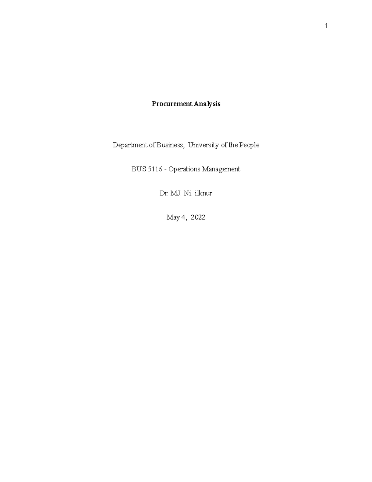 Paper 2 Procurement Analysis - Procurement Analysis Department of ...