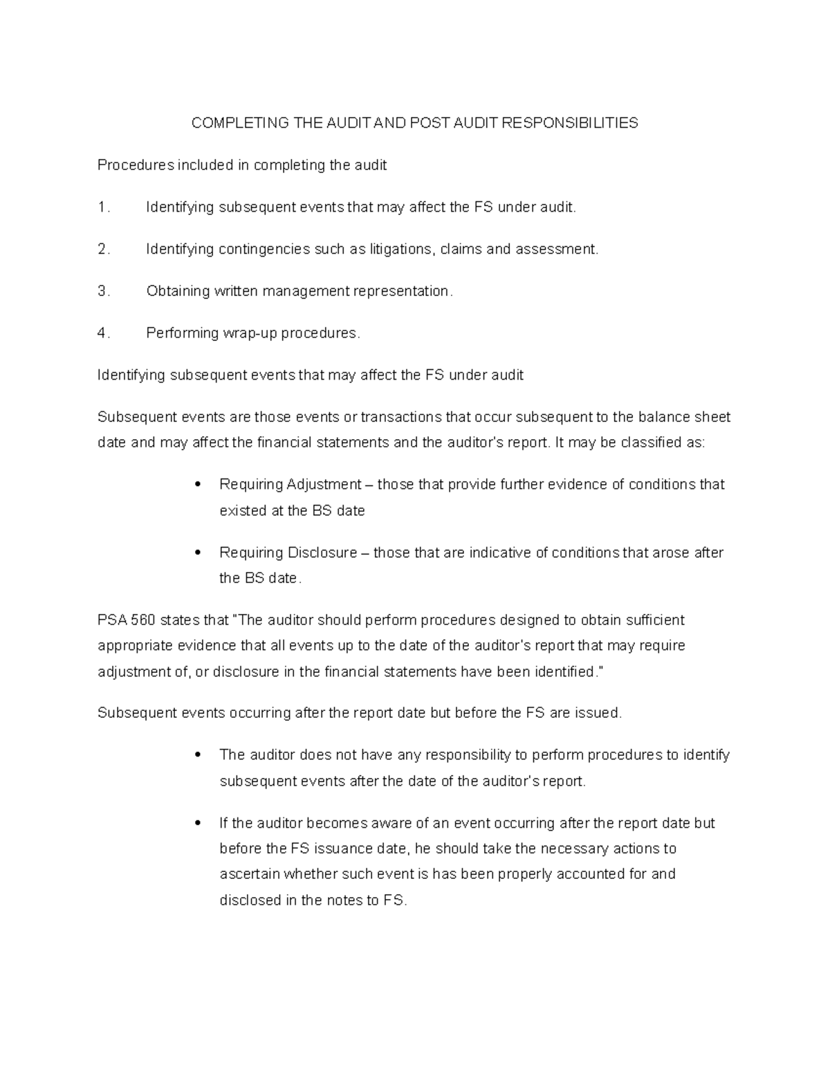 Completing THE Audit AND POST Audit Responsibilities - COMPLETING THE ...