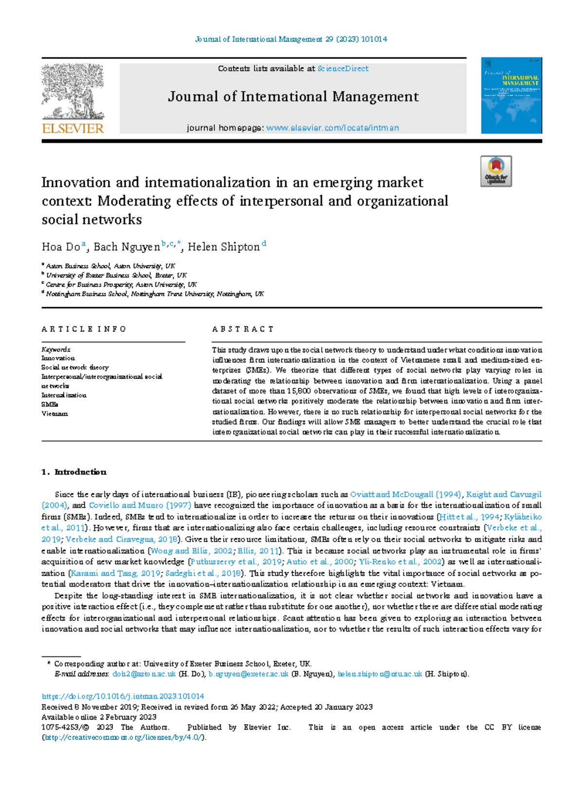 Innovation and internationalization in an emerging market context ...