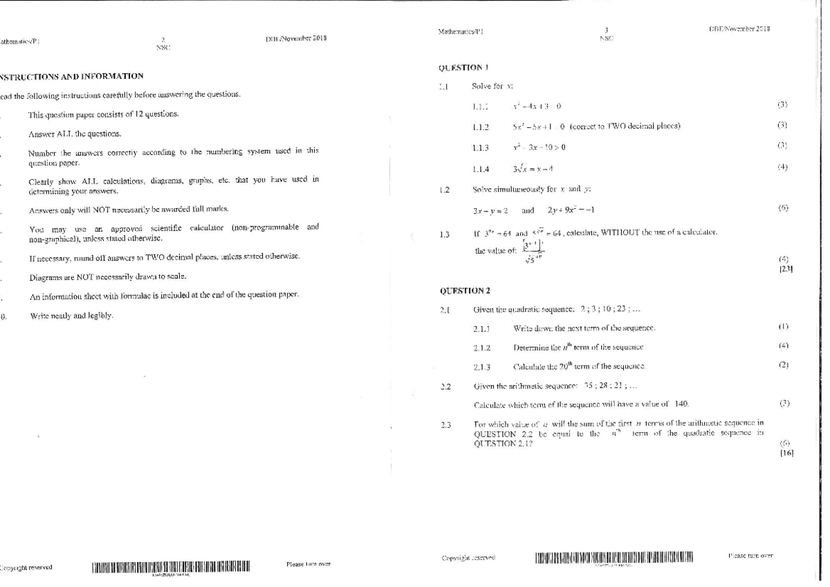 NOV P1 QP ONLY - Past paper - 3 2018 2 2018 NSC NSC QUESTION 1 ...