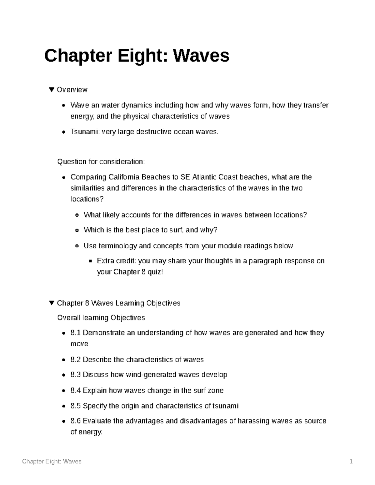 Chapter Eight Waves - Chapter Eight: Waves Overview Wave an water ...