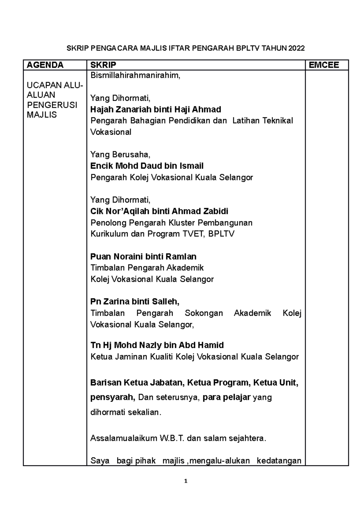 Skrip Pengacara Majlis Iftar Pengarah Tahun 2022 - SKRIP PENGACARA ...