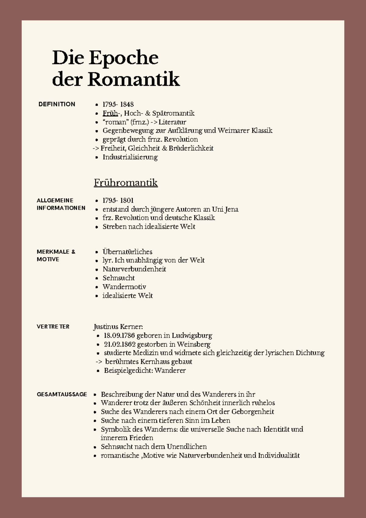 Handout - Frühromantik - Die Epoche der Romantik 1795- 1848 Früh-, Hoch ...