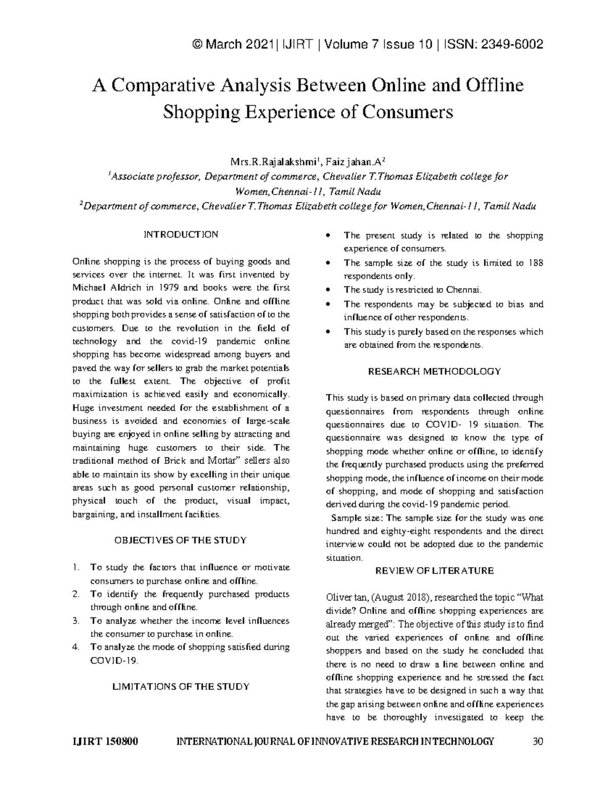 Ijirt 150800 Paper - B. Com final year students project topic - A ...