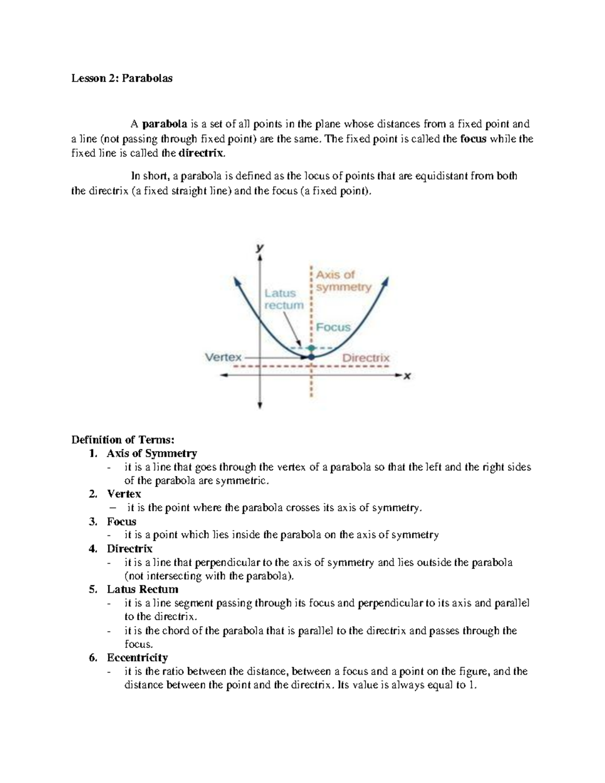 Reviewer-in-Parabolas - Lesson 2: Parabolas A parabola is a set of all ...