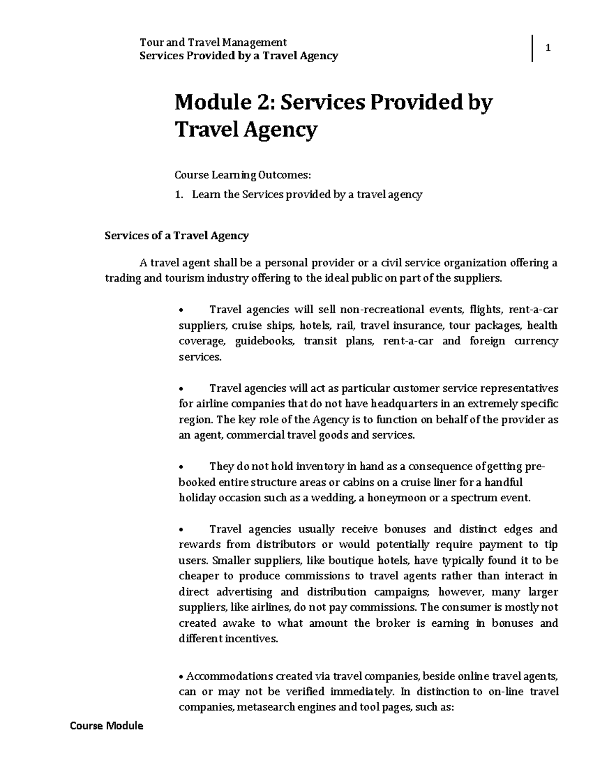 Module 2 Services Provided by Travel Agency - Tour and Travel ...