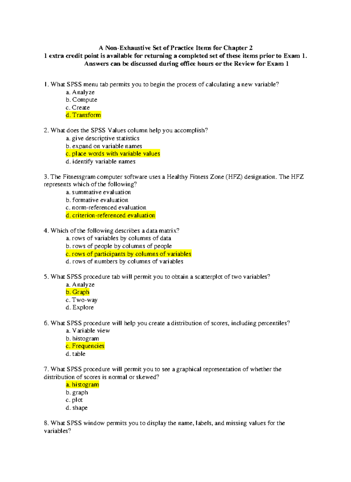 Practice Items Chapter 2 extra credit - A Non-Exhaustive Set of ...