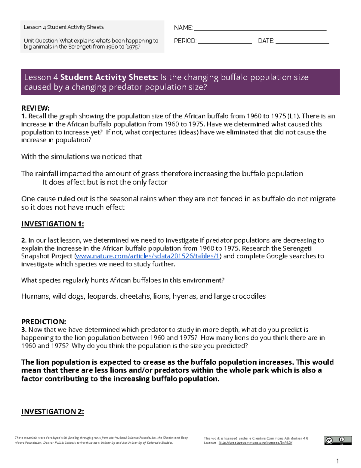 Copy of Student Activity Sheets Lesson 4 Is the changing buffalo ...