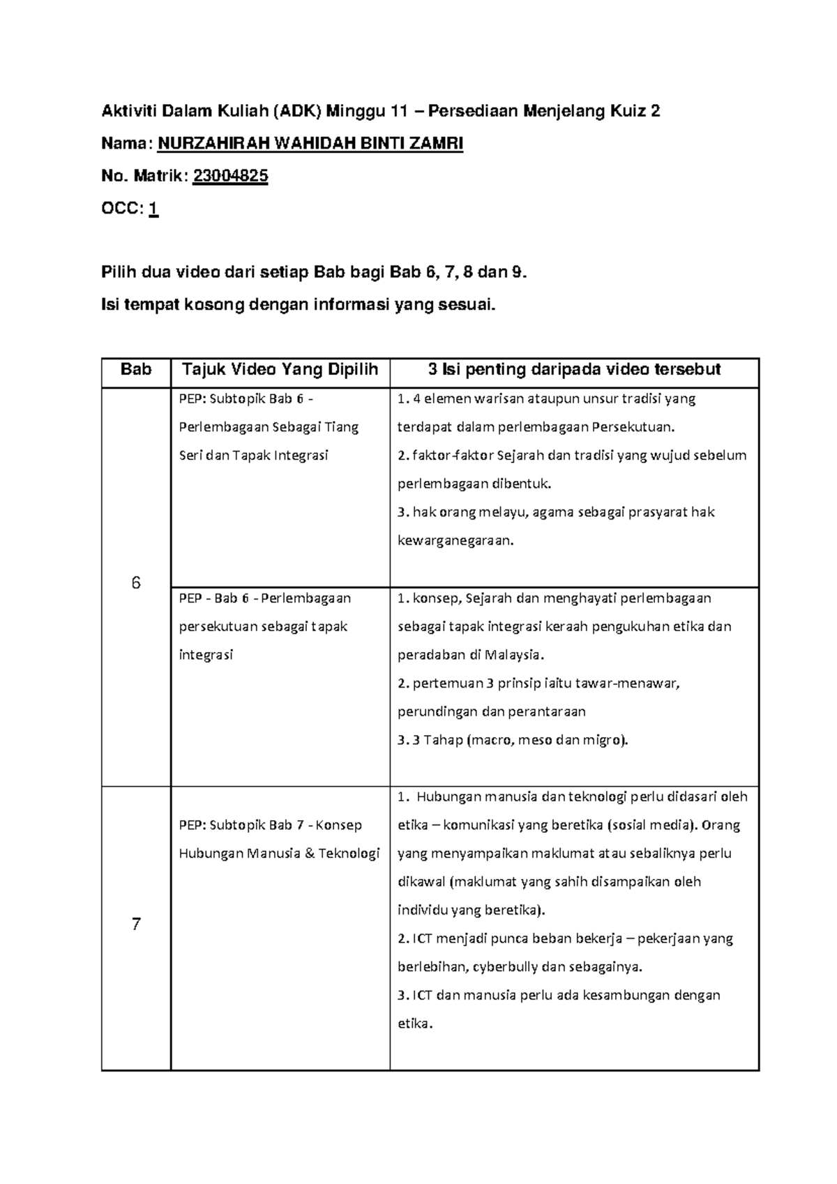 Aktiviti Dalam Kuliah (ADK) Minggu 11 - Matrik: 23004825 OCC: 1 Pilih ...