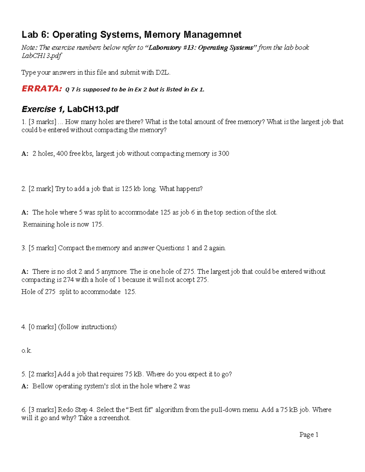 Lab 6 operating-systems - Lab 6: Operating Systems, Memory Managemnet ...