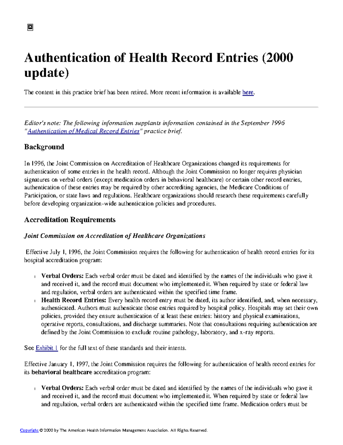 Authentication of Health Record Entries (2000 update) - More recent ...