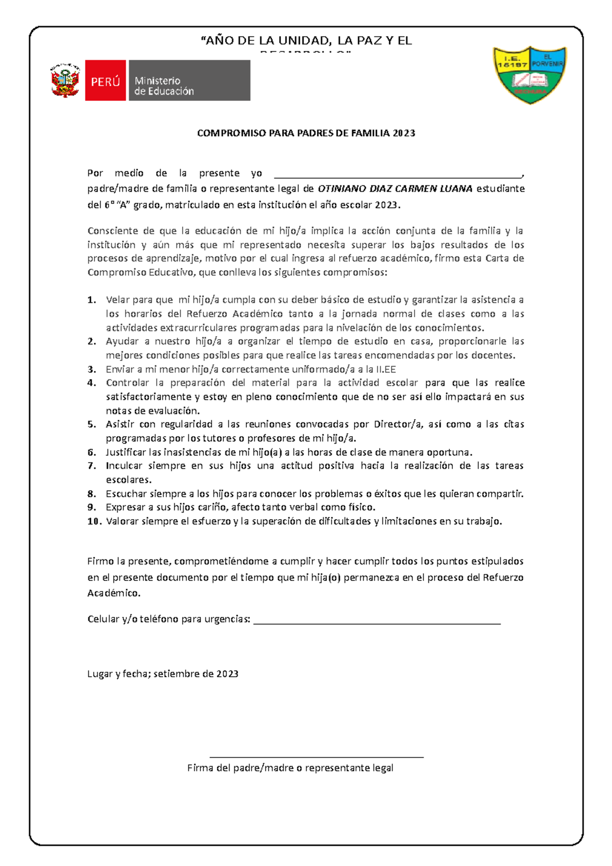 1 compromiso para padres de familia modelo 1 - COMPROMISO PARA PADRES ...