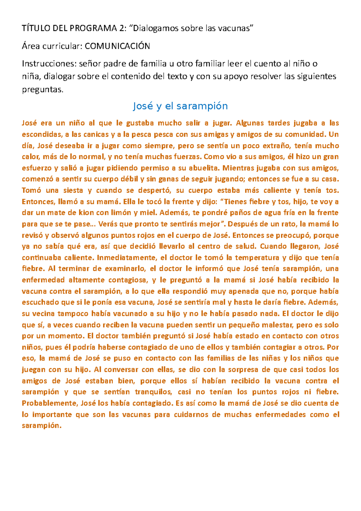 Practica de comu - comunicacion - TÍTULO DEL PROGRAMA 2: “Dialogamos sobre las vacunas” Área ...