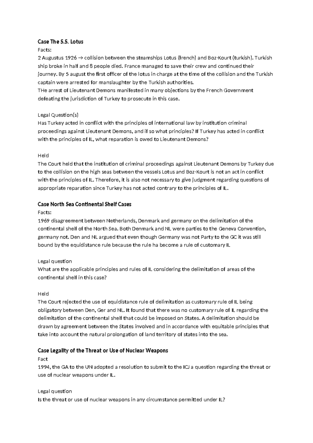 Jurisprudentie IEUL Case SS Lotus - Case The S. Lotus Facts: 2 Augustus ...