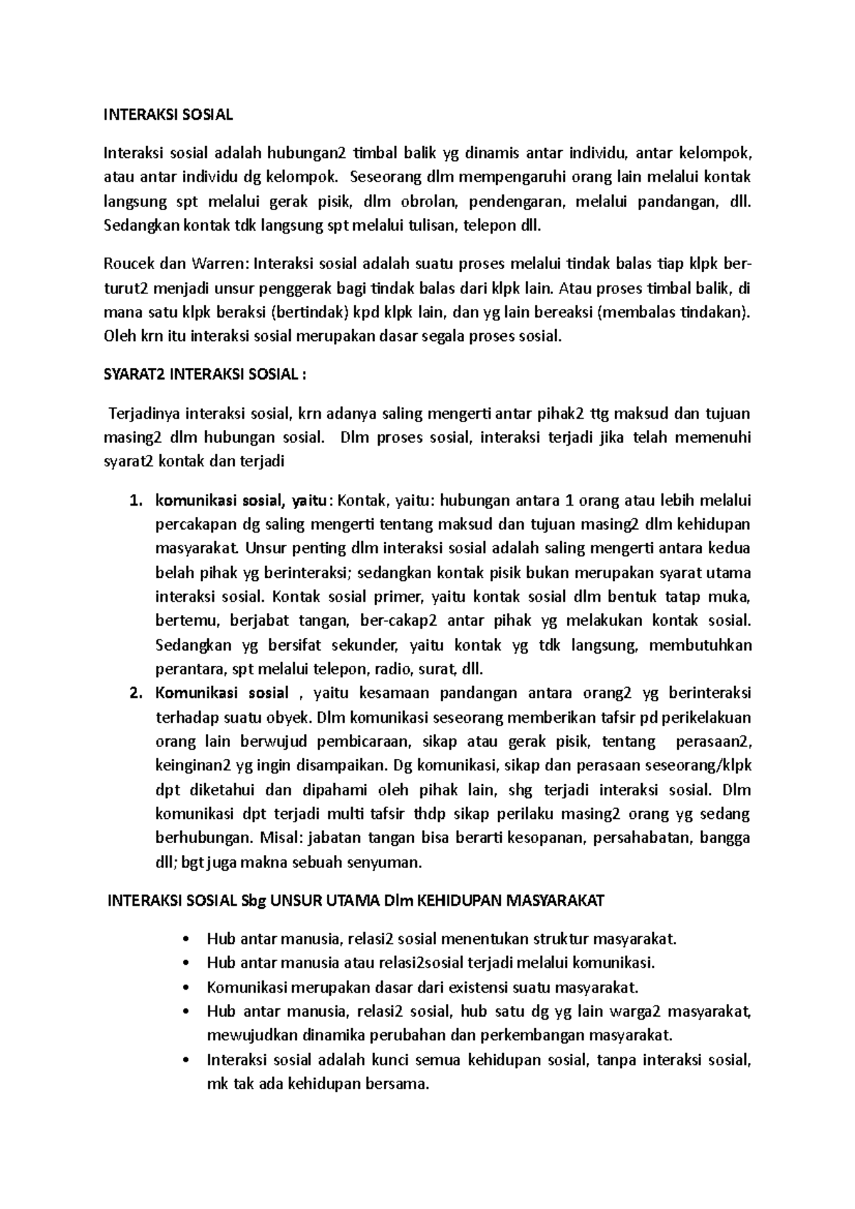 Interaksi DAN Struktur Sosial Masyarakat - INTERAKSI SOSIAL Interaksi ...