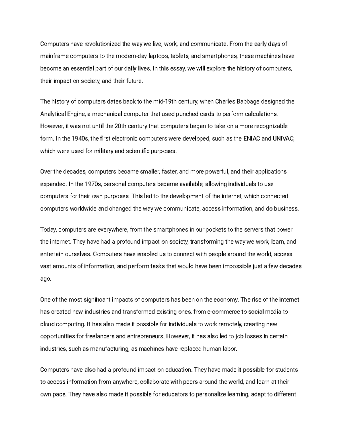 Studoc - Class notes - Computers have revolutionized the way we live ...