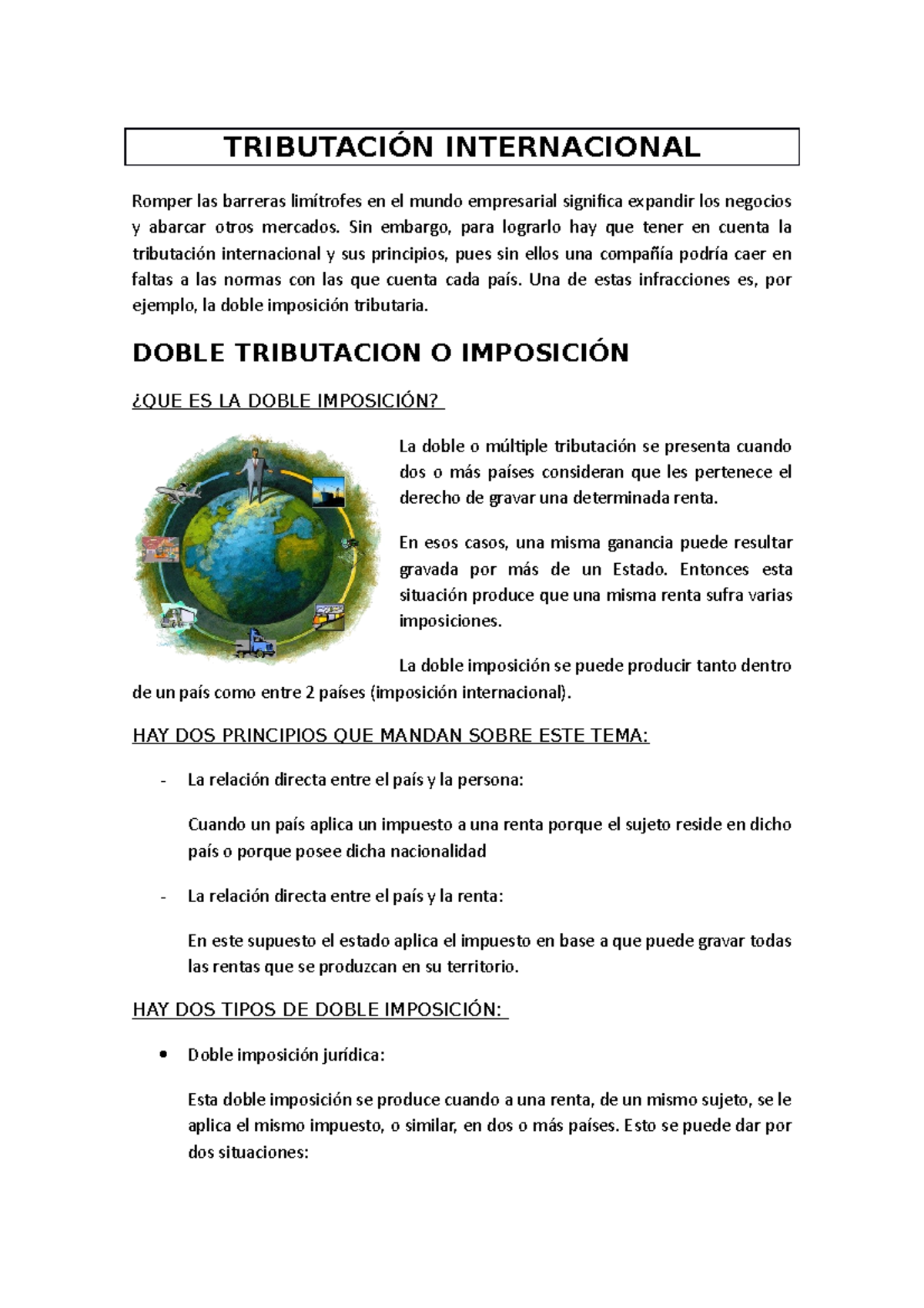 Doble Tributación O Doble Imposición - TRIBUTACIÓN INTERNACIONAL Romper ...
