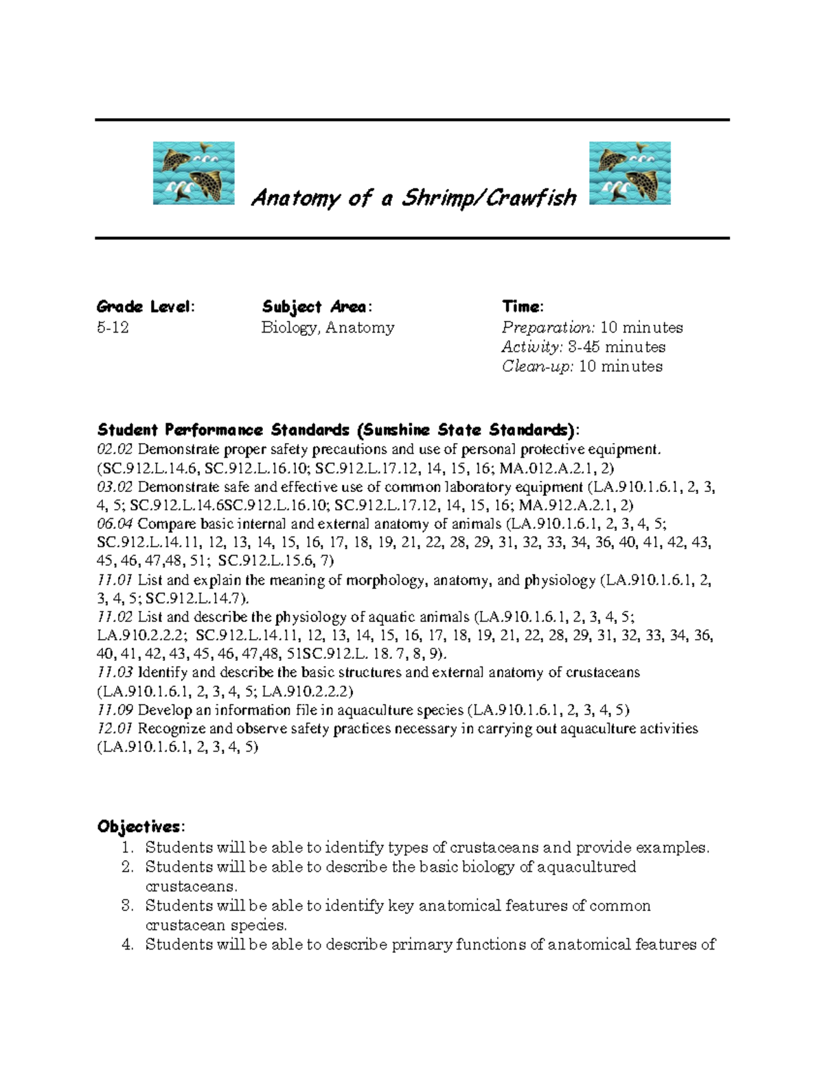 Anatomy of shrimp-crawfish - Anatomy of a Shrimp/Crawfish Grade Level ...