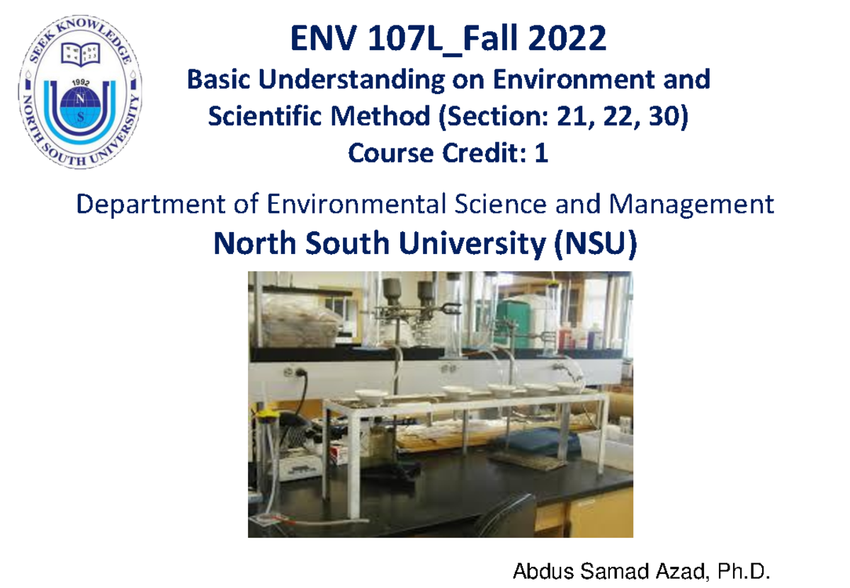Lecture 1 - Environment and Scientific Method - ENV 107L_Fall 2022 ...