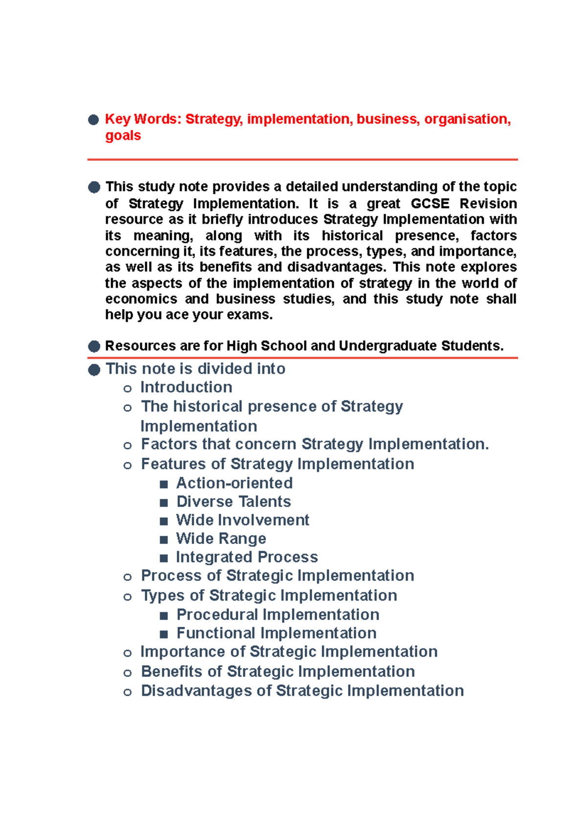 B e strategy implementation 1 - Key Words: Strategy, implementation ...