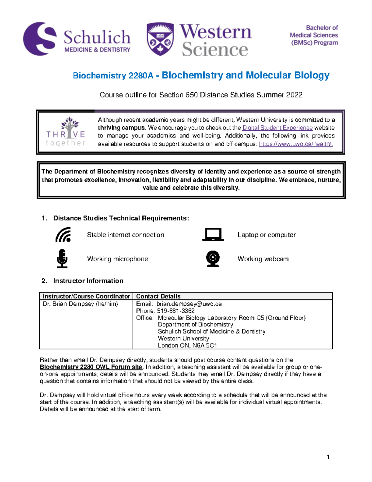 Course outline Summer Biochem 2280 2022 v1 - Biochemistry 2280A ...