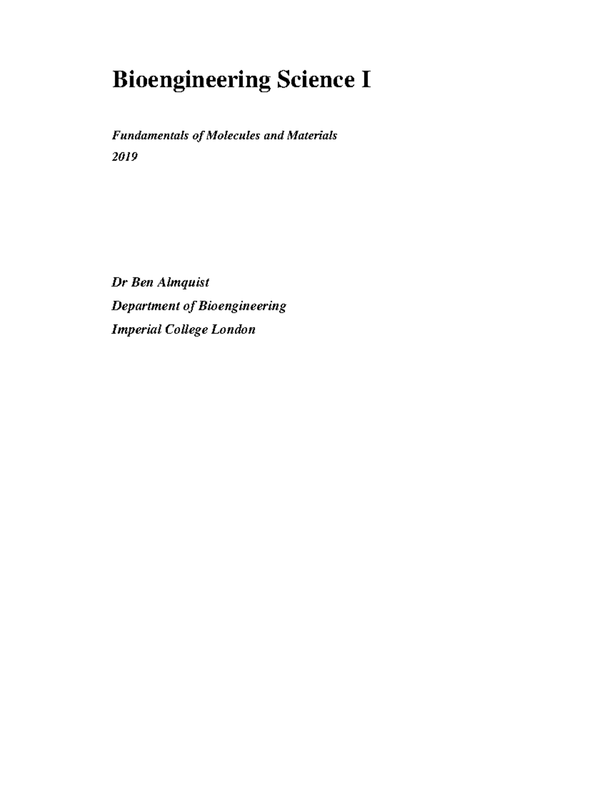 Bioengineering Science notes - Bioengineering Science I Fundamentals of ...