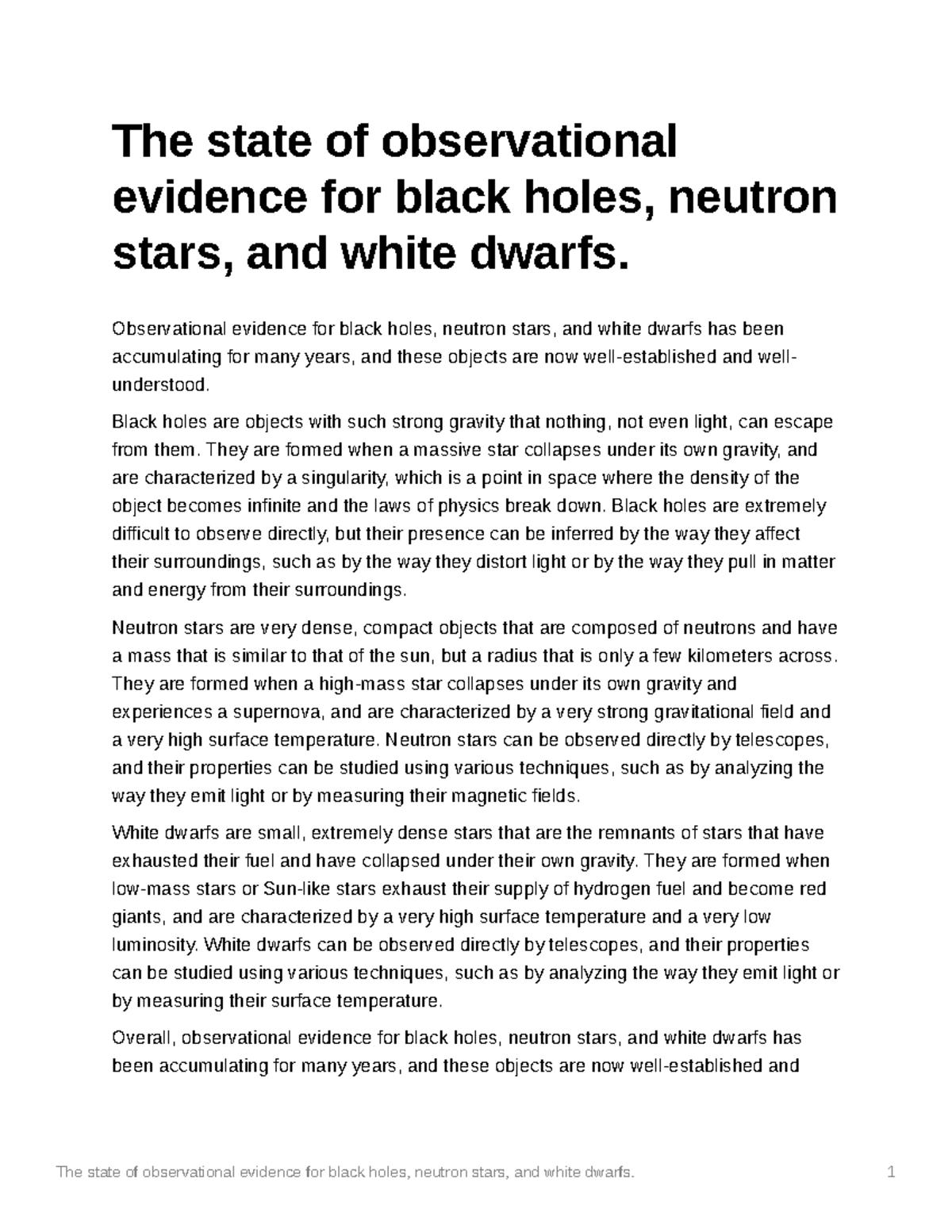The state of observational evidence for black holes neutron stars and ...