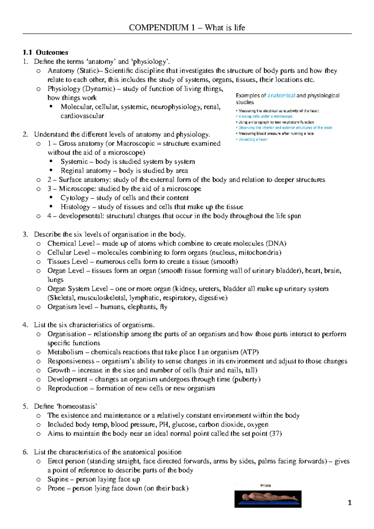 HSF-Compendium-1 EXAM - COMPENDIUM 1 – What is life 1 Outcomes 1 ...