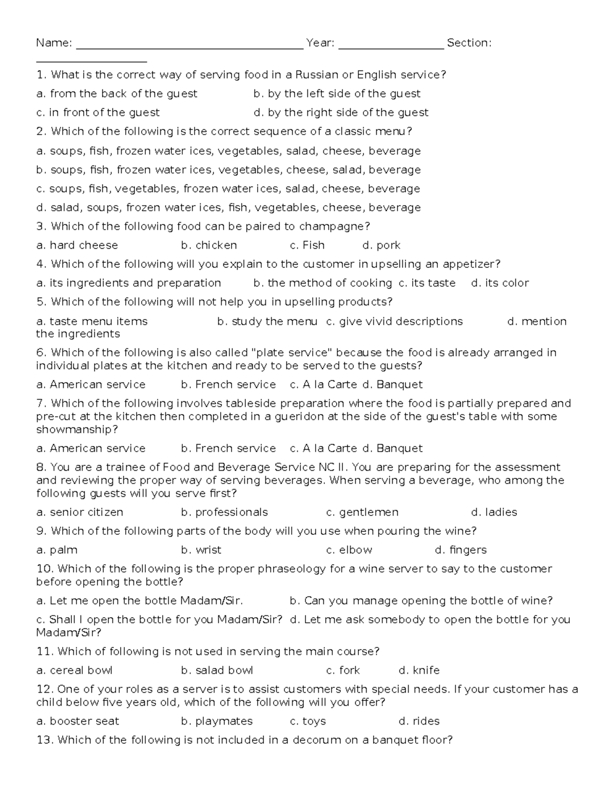 Test I - Test fbs - Name ...