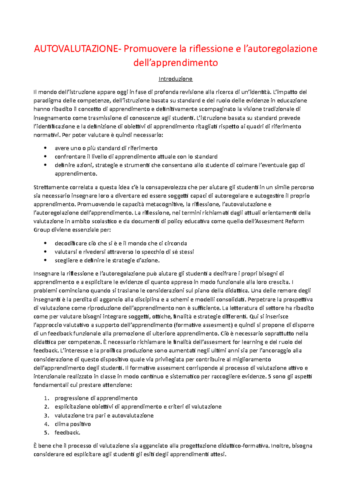 Autovalutazione promuovere la riflessione e l'autoregolazione dell'apprendimento ...