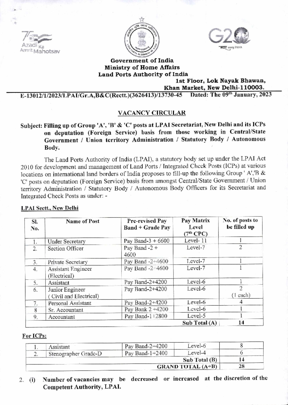 Vacancy LPAI 11012023 - LPA NOTIFICATION - 7; 4 k 4,wpm.- Azadi K a ...