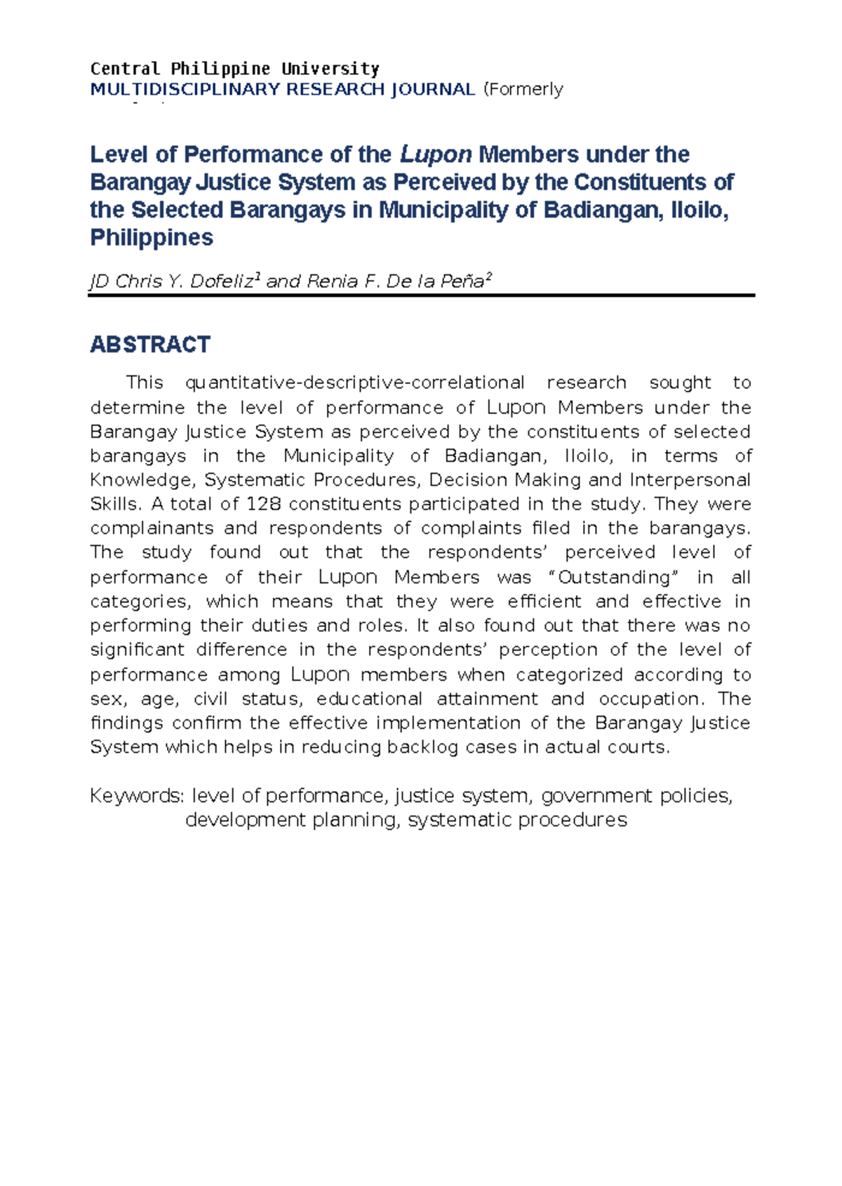 justice system subject - MULTIDISCIPLINARY RESEARCH JOURNAL (Formerly ...