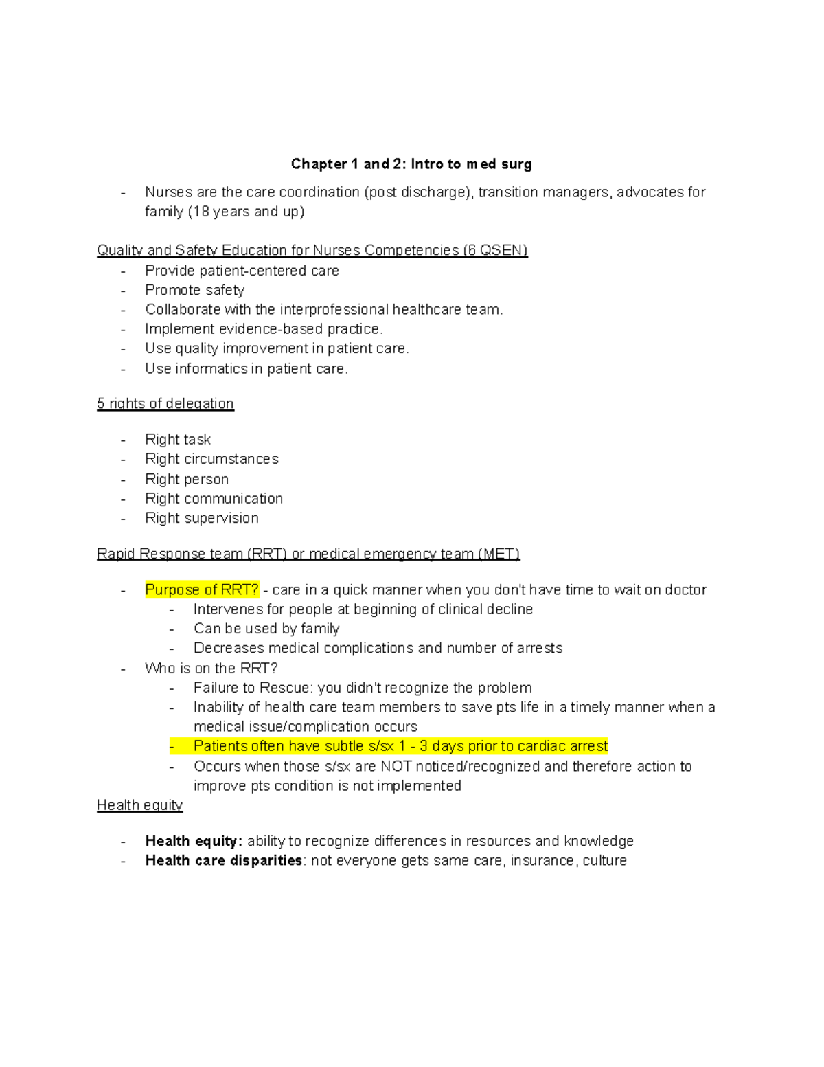 Med Surg Exam 1 cutdown - Chapter 1 and 2: Intro to med surg Nurses are ...
