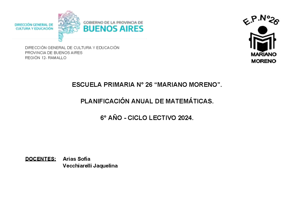 Planificacion Anual MAT. 6to EP26 - DIRECCIÓN GENERAL DE CULTURA Y ...
