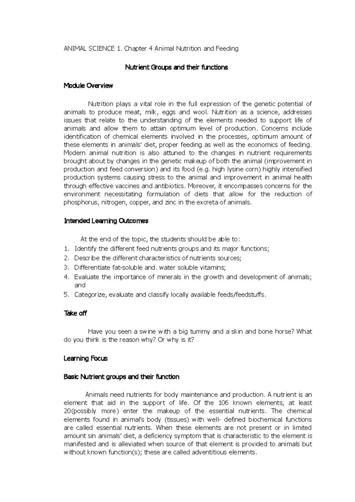 Nutrient Groups and their functions - ANIMAL SCIENCE 1. Chapter 4 ...