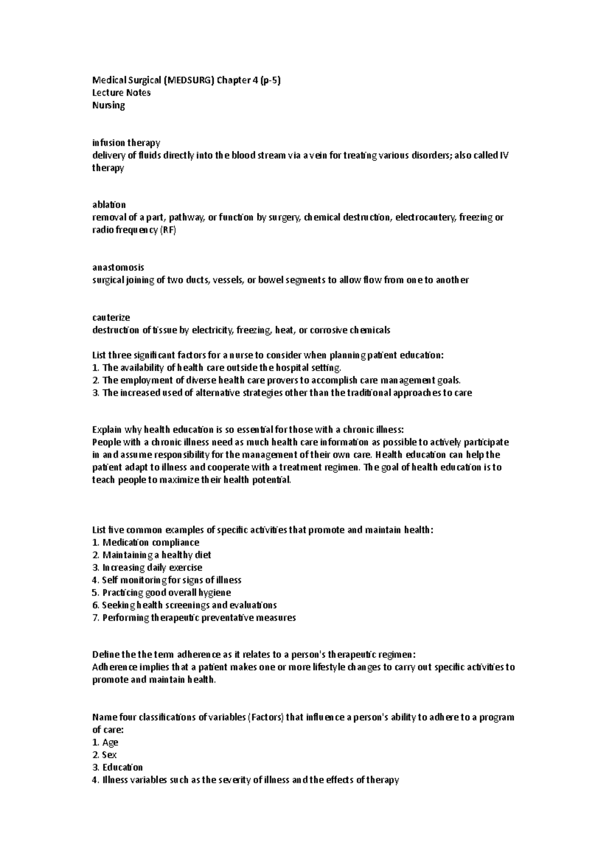 Medical Surgical chapter 4 p-5 - Medical Surgical (MEDSURG) Chapter 4 ...