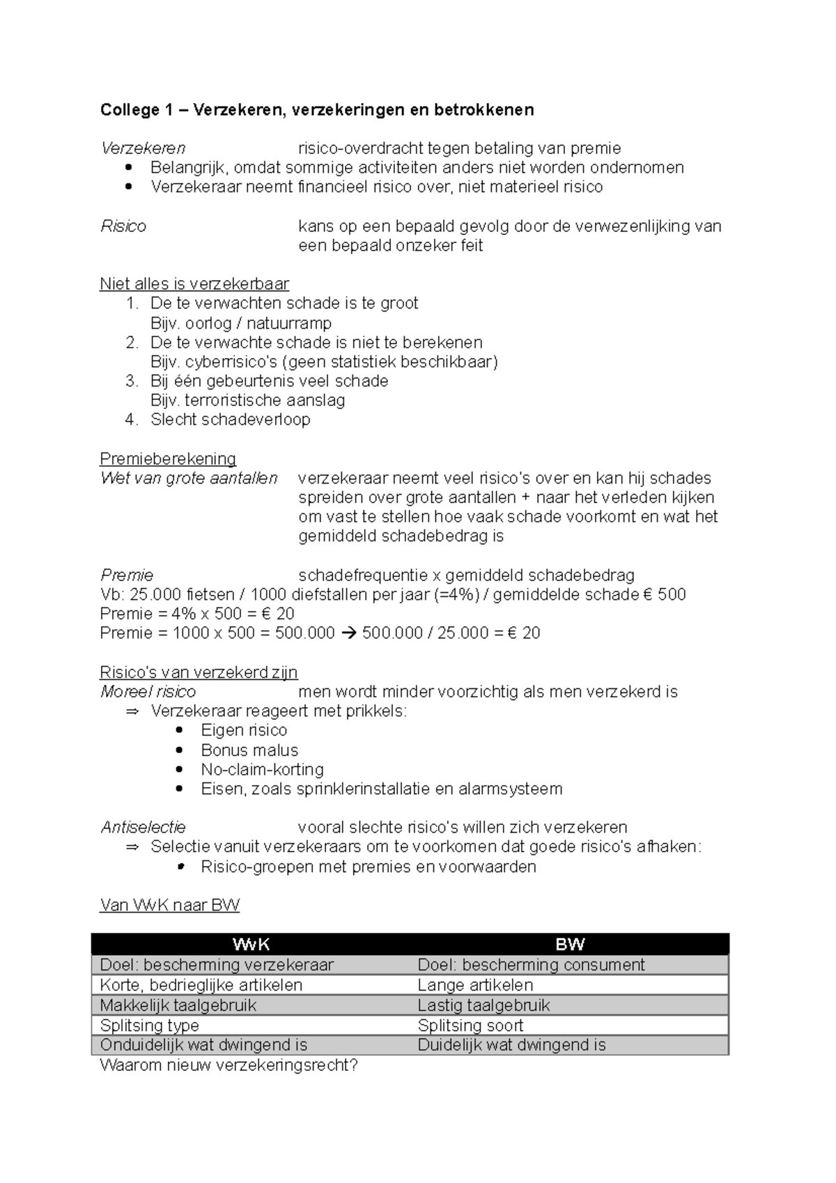 HC + extra uitleg schematisch weergegeven - College 1 – Verzekeren ...