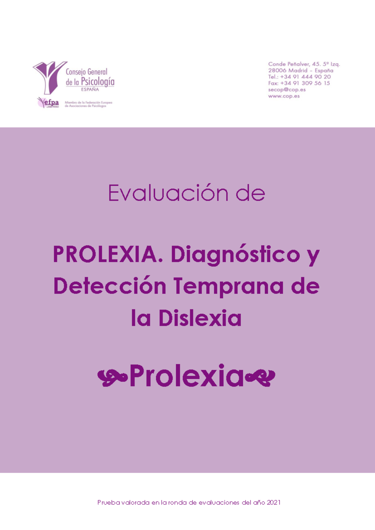 Prolexia evaluacion COP - Evaluación de PROLEXIA. Diagnóstico y ...