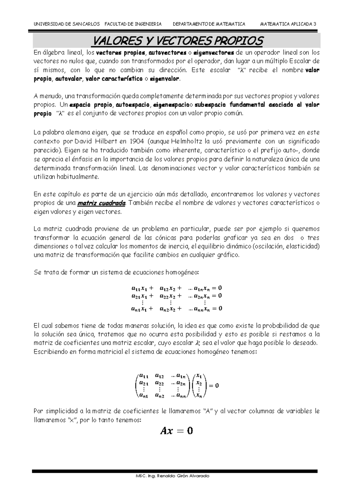 Valores Y Vectores Propios - VALORES Y VECTORES PROPIOS En álgebra lineal, los vectores propios ...